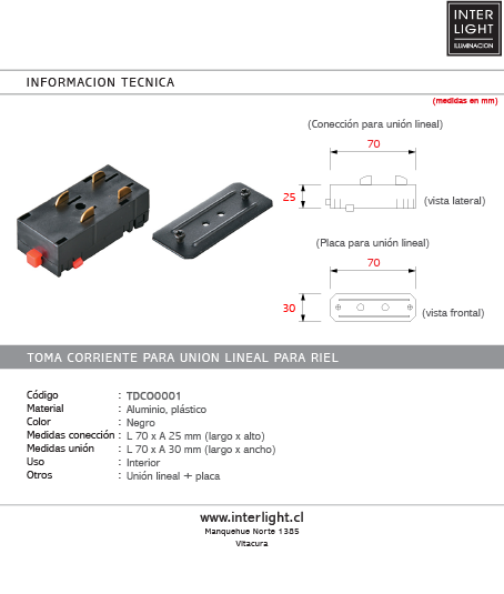 Unión lineal para rieles magnéticos negro - TDCO0001 – Interlight ...