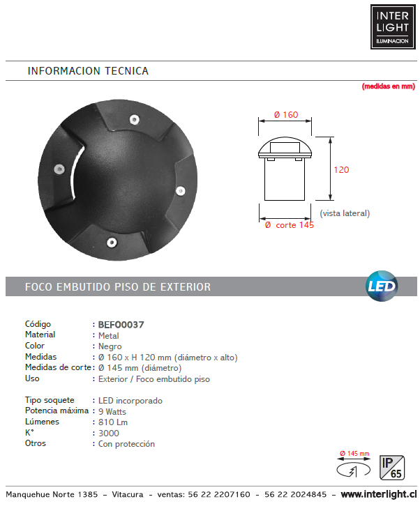 Foco piso con protección 9W - BEFO0037 – Interlight Iluminación Chile